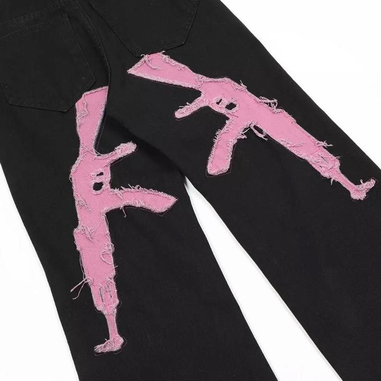 Y2K Pink Gun Loose Baggy Jeans Hip Hop Skateboard... - Depop