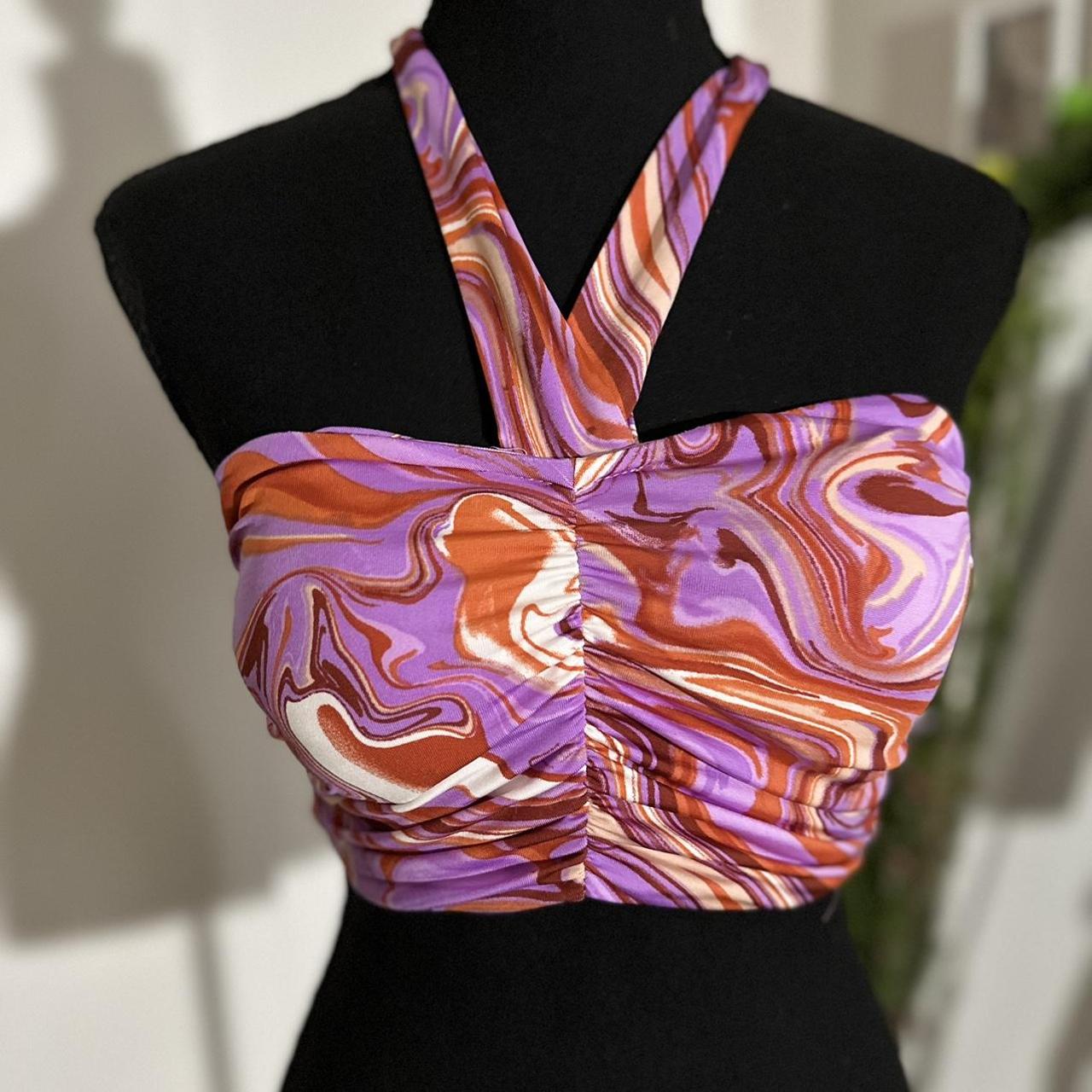 Groovy Marble Pink Halter Tie Top - Depop