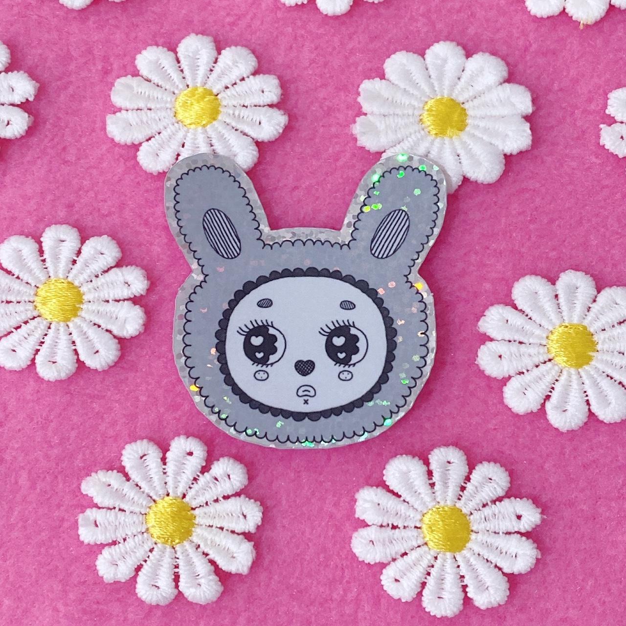 Cute holographic grumpy bunny sticker designed by me... - Depop