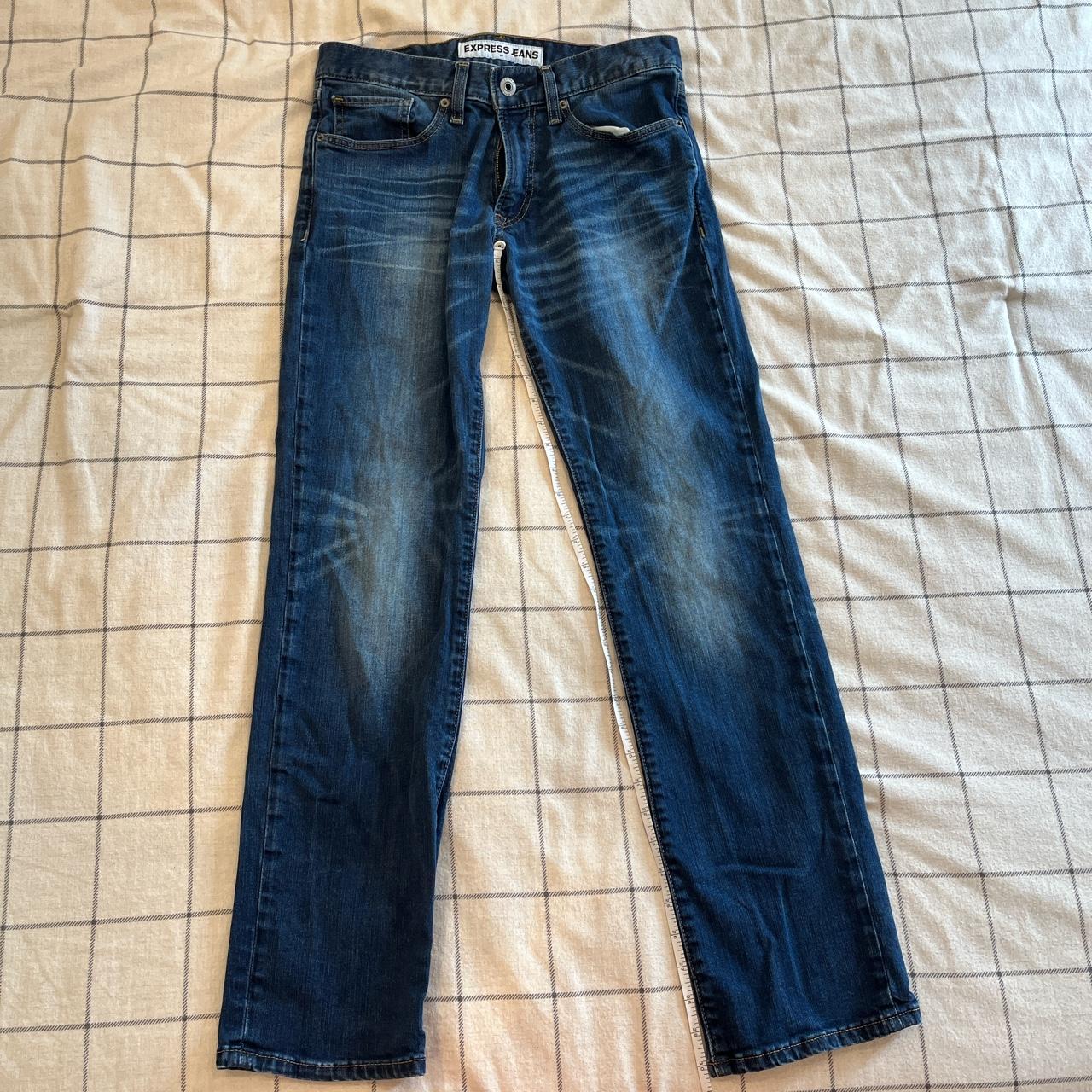 Dark blue denim Express jeans. Tagged 30x32 slim... - Depop