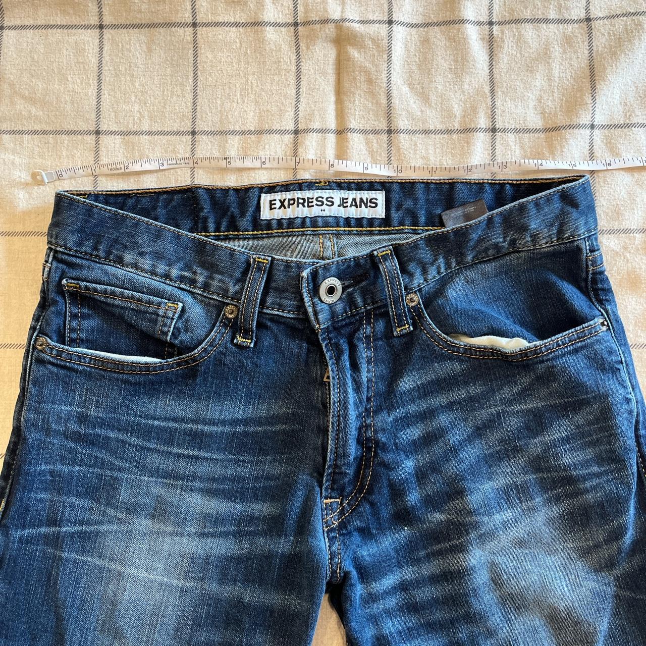 Dark blue denim Express jeans. Tagged 30x32 slim... - Depop