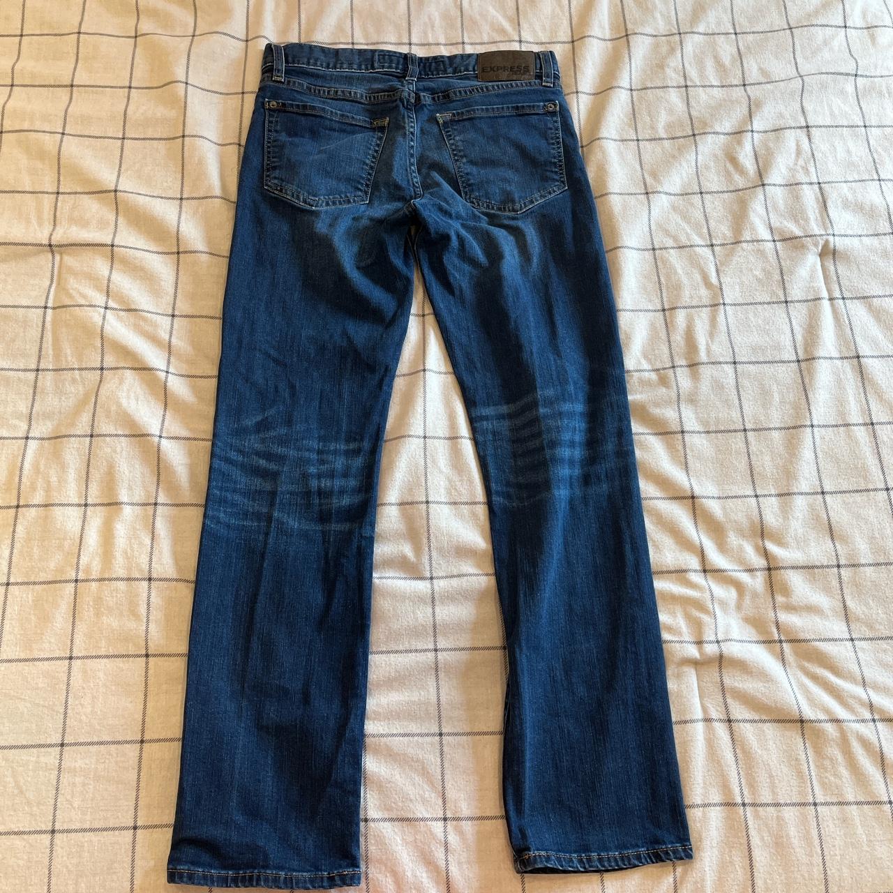 Dark blue denim Express jeans. Tagged 30x32 slim... - Depop