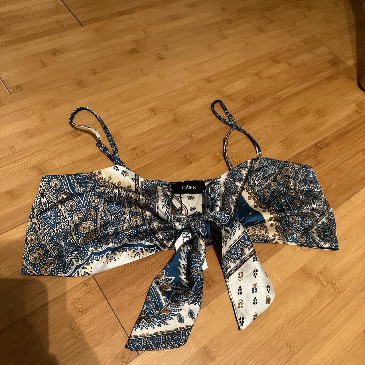 Cider Women's White and Blue Crop-top | Depop