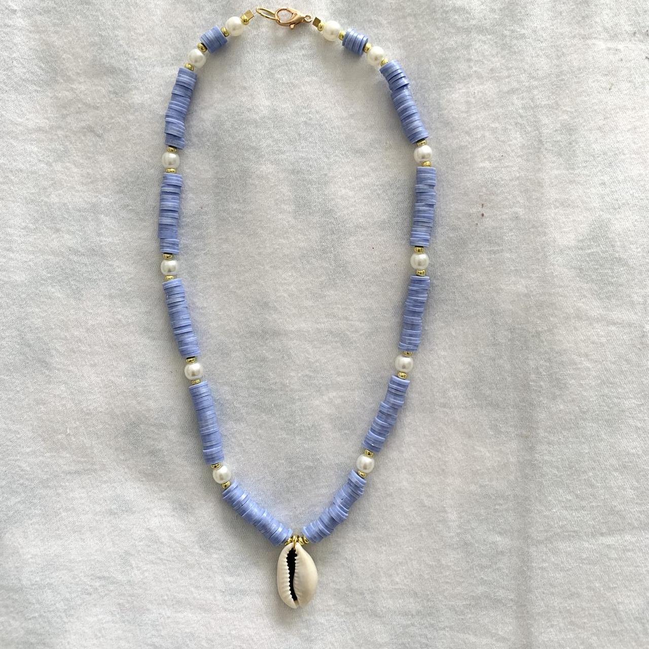 periwinkle blue and white shell necklace - Length:... - Depop