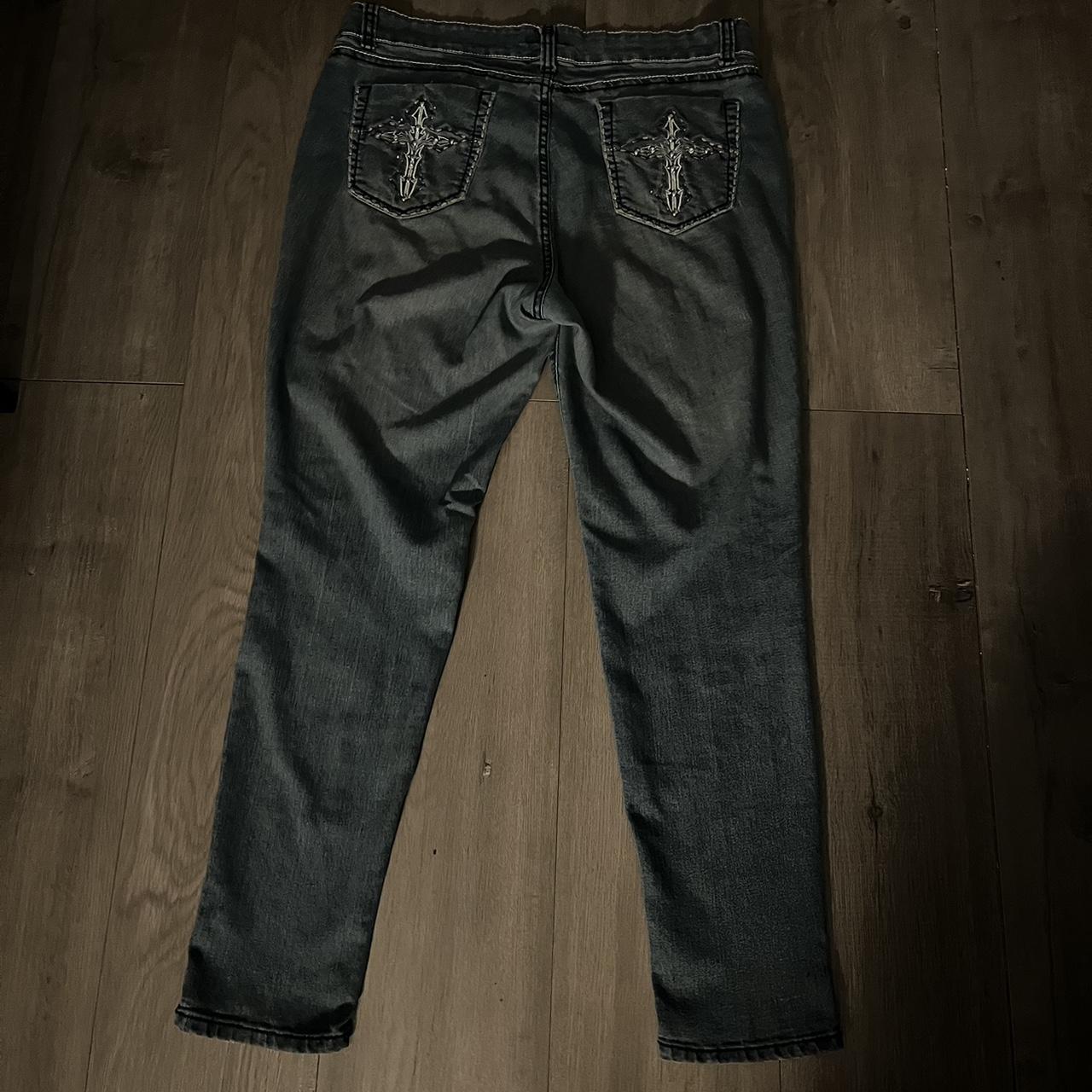 y2k vintage jeans with cross rhinestones on front... - Depop