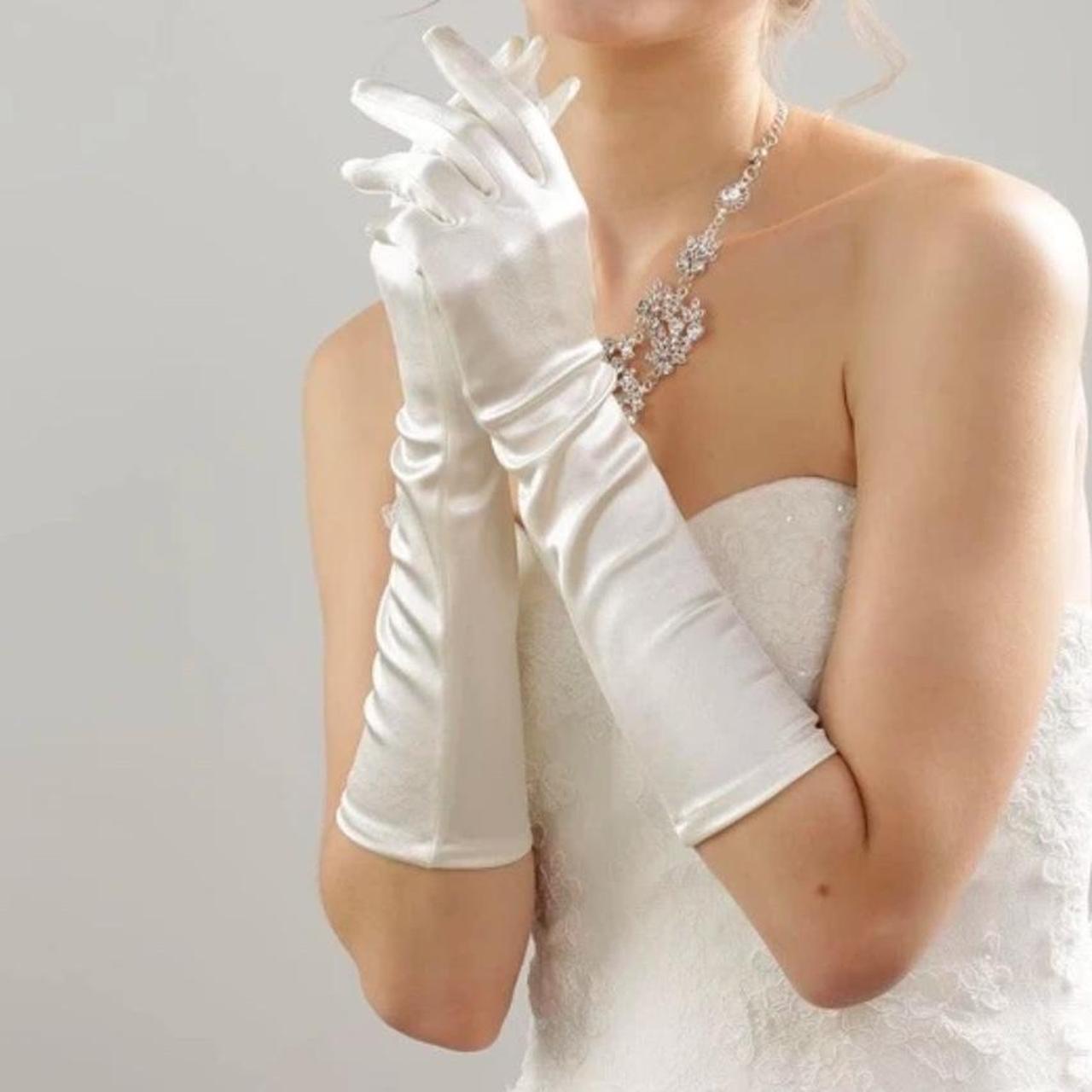 Brand New White satin vintage gloves with elastic... - Depop