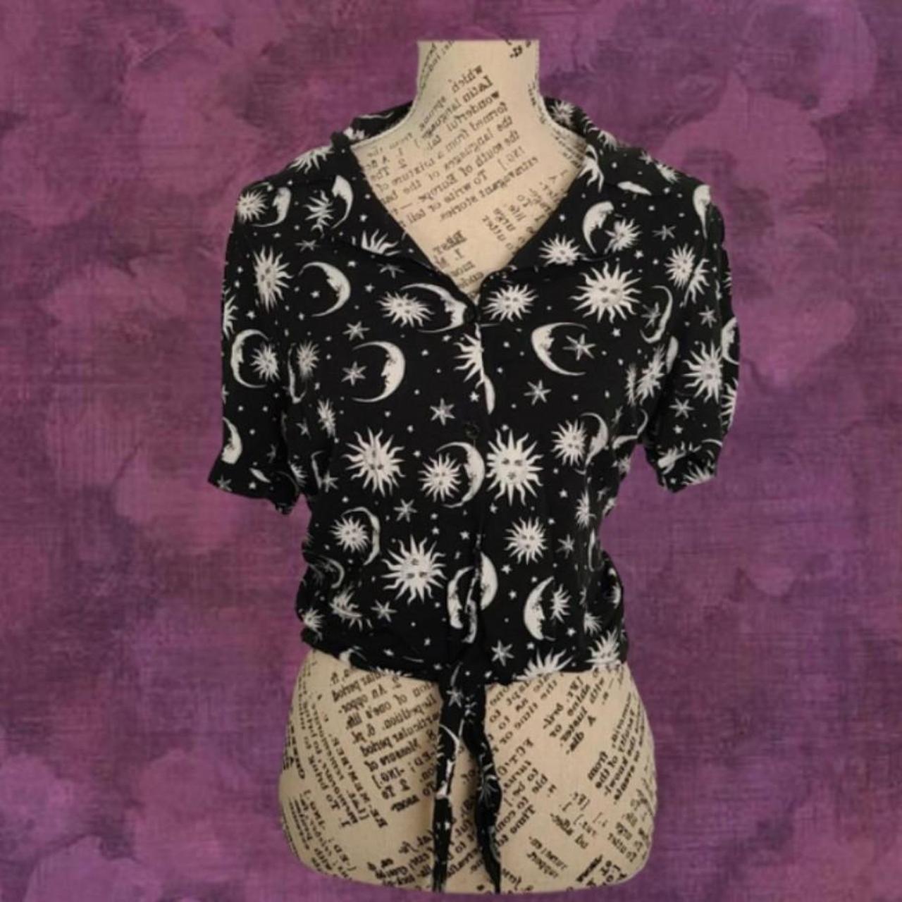 Hot topic celestial button up top with front tie. - Depop