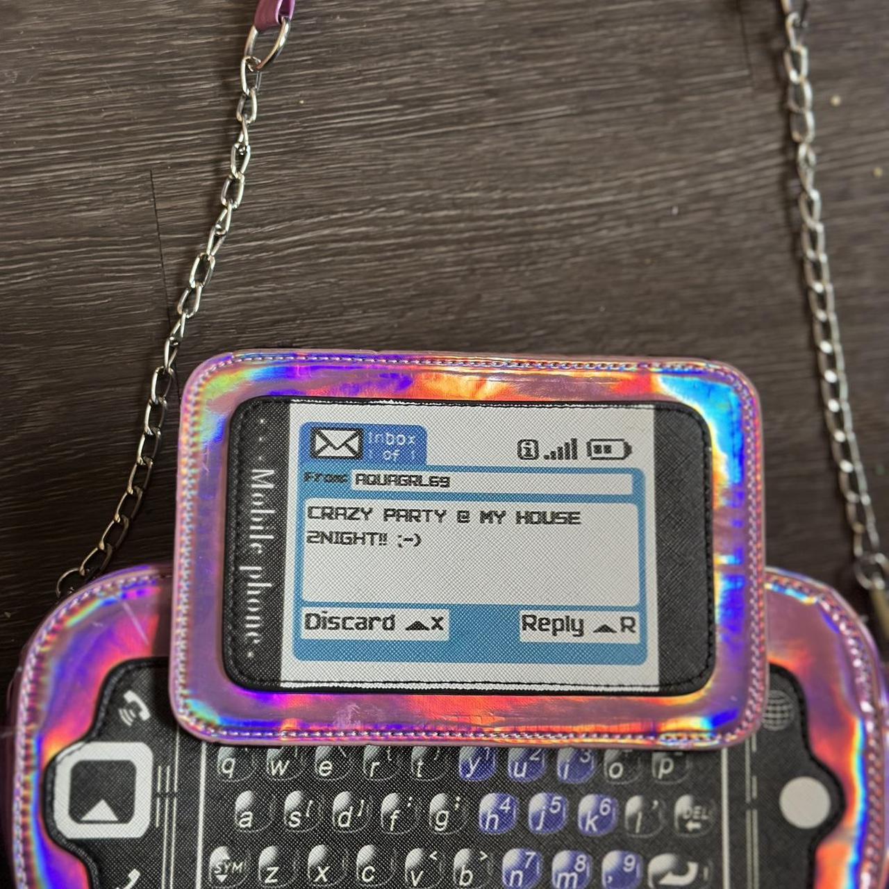 Pink and silver holographic two way phone crossbody... | Depop