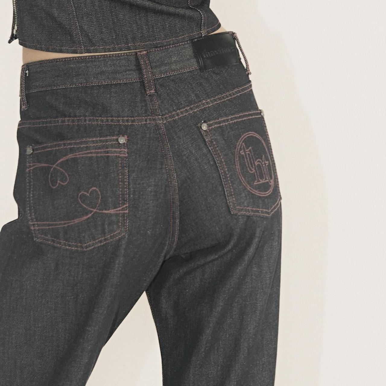 pink raw denim jeans from korean brand threetimes... - Depop