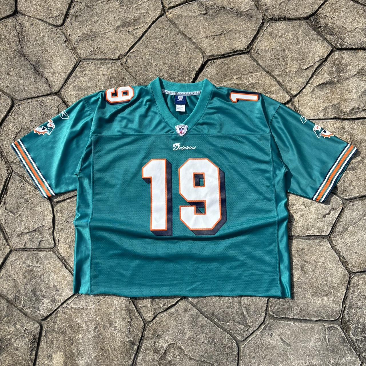 Y2K Reebok Miami Dolphins Cut-Off Football Jersey L:... - Depop