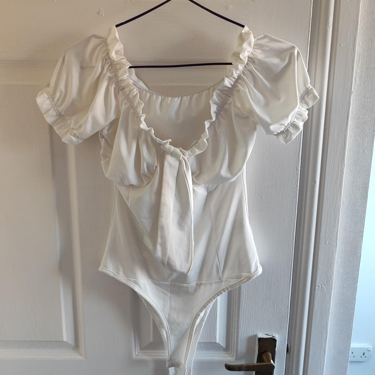Off the shoulder white bodysuit, shein, medium size - Depop