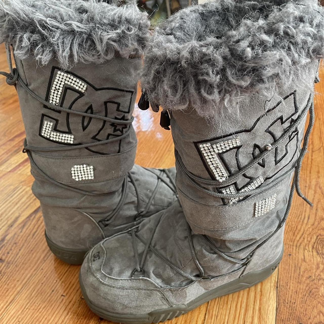 DC Chalet fluffy lace up rhinestone boots Faux... - Depop