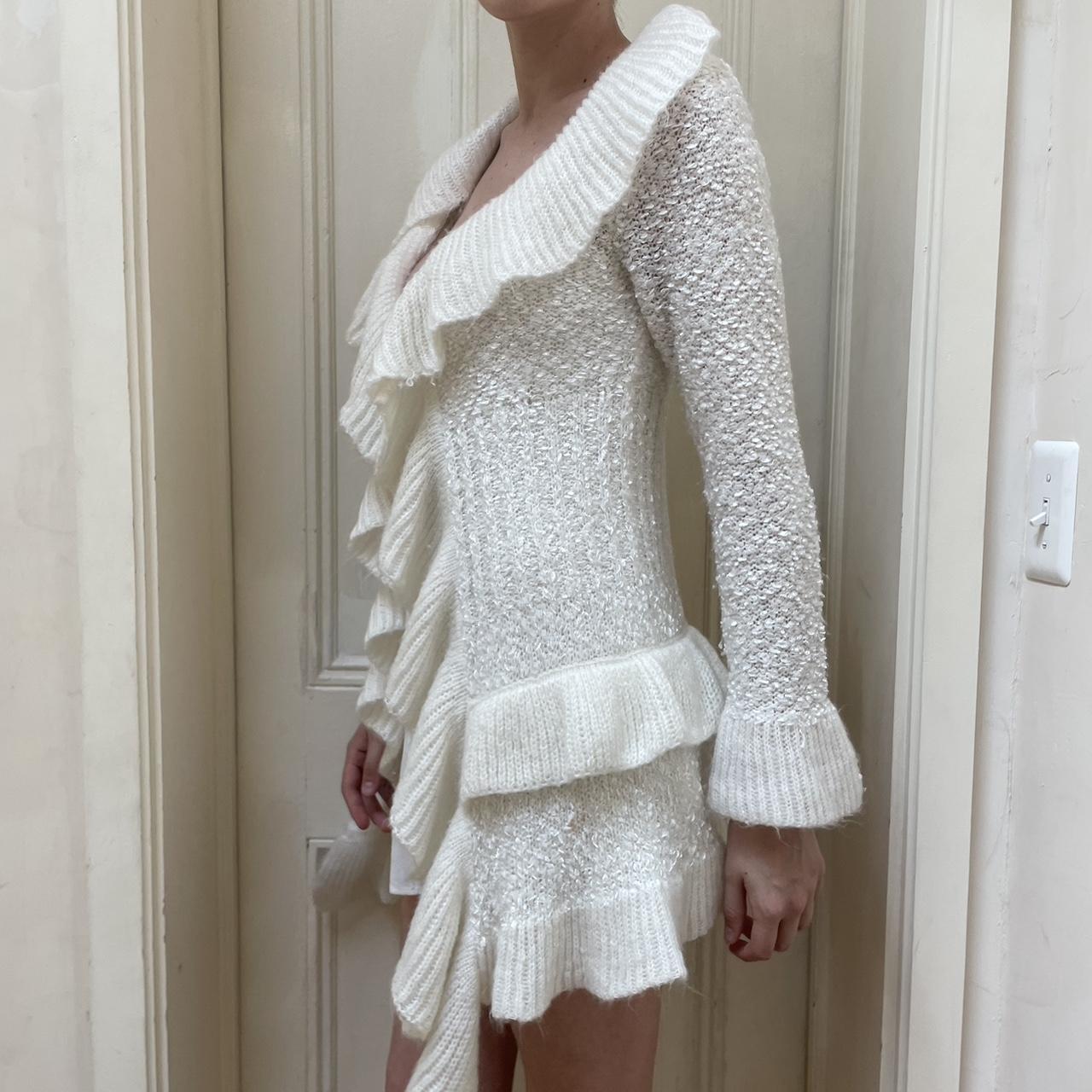 White knit flowy ruffle frilly sweater. Vintage... - Depop