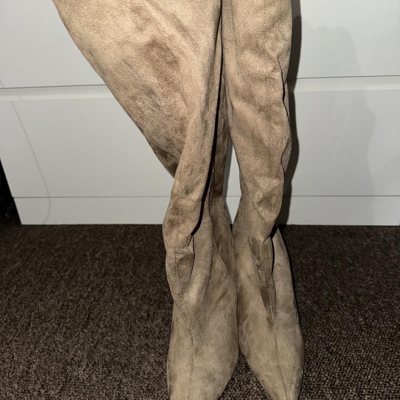 Pretty Little Thing Brown Knee High Boots Size UK6,... - Depop