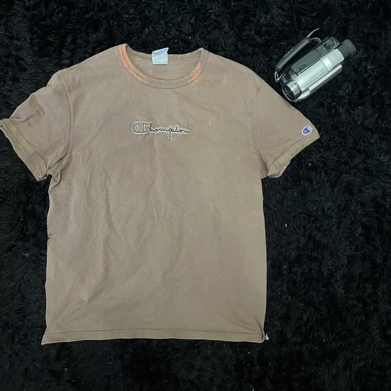 Tan Champion tee with a cool graphic #graphictee | Depop