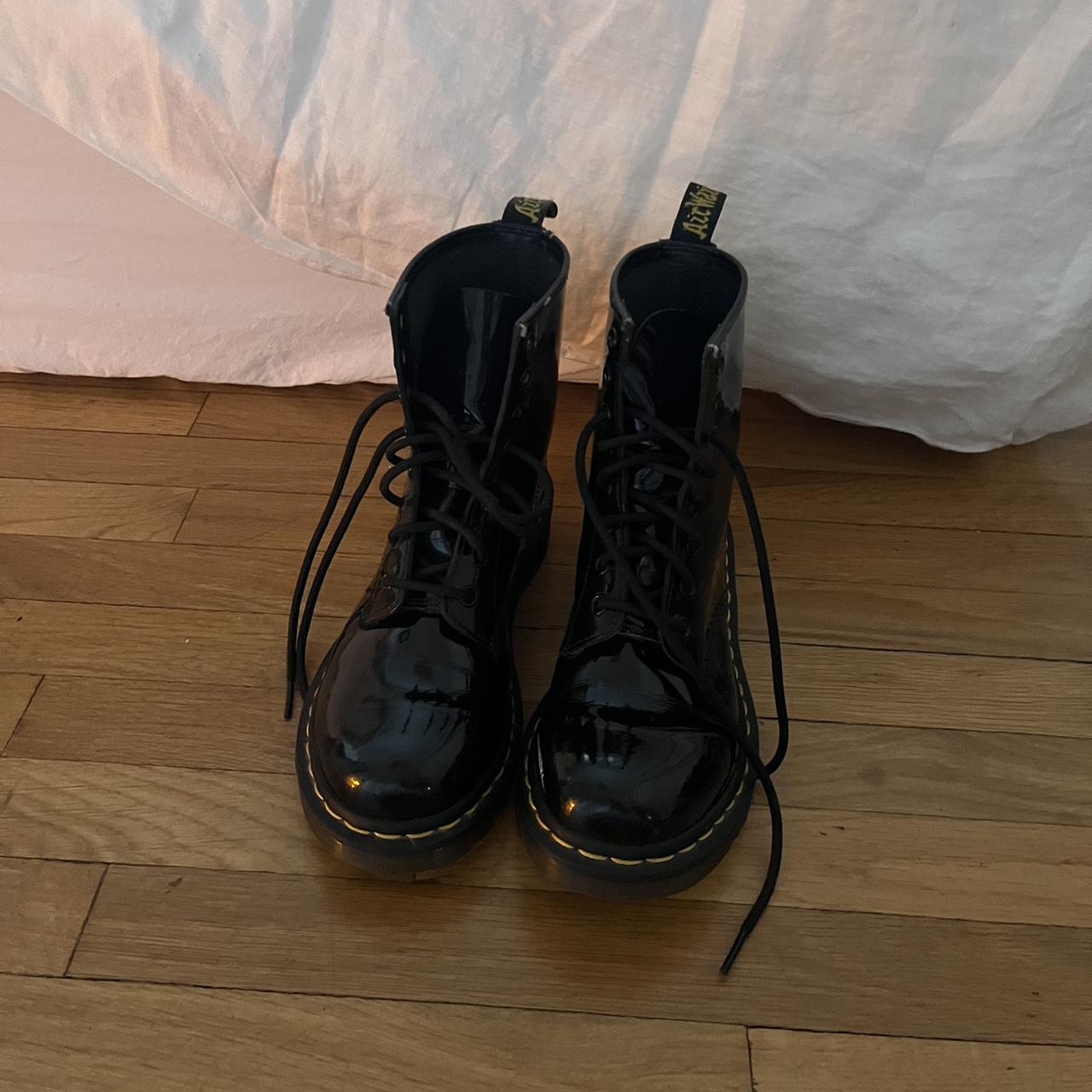 black doc martens boots, patent/shiny really nice... - Depop