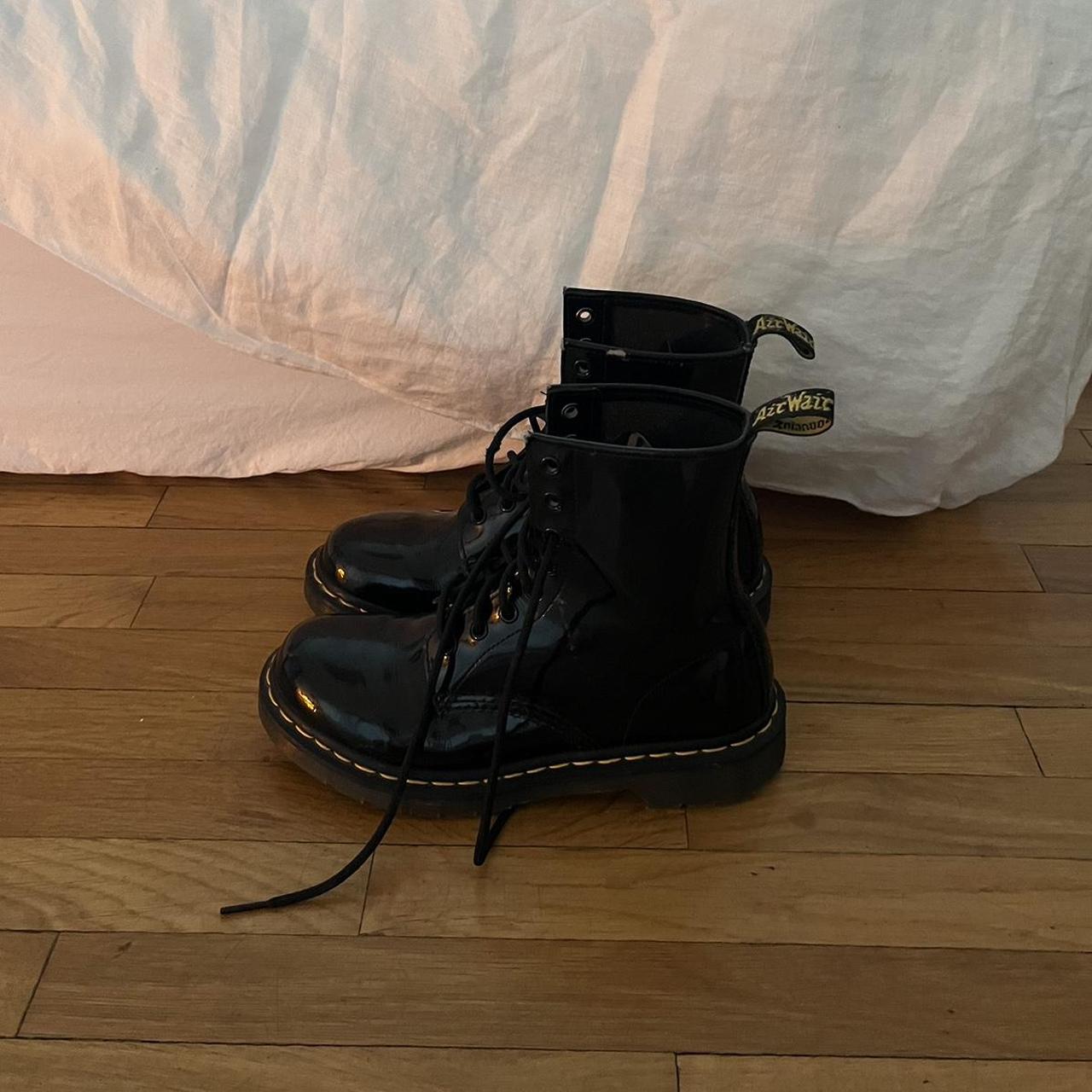 black doc martens boots, patent/shiny really nice... - Depop