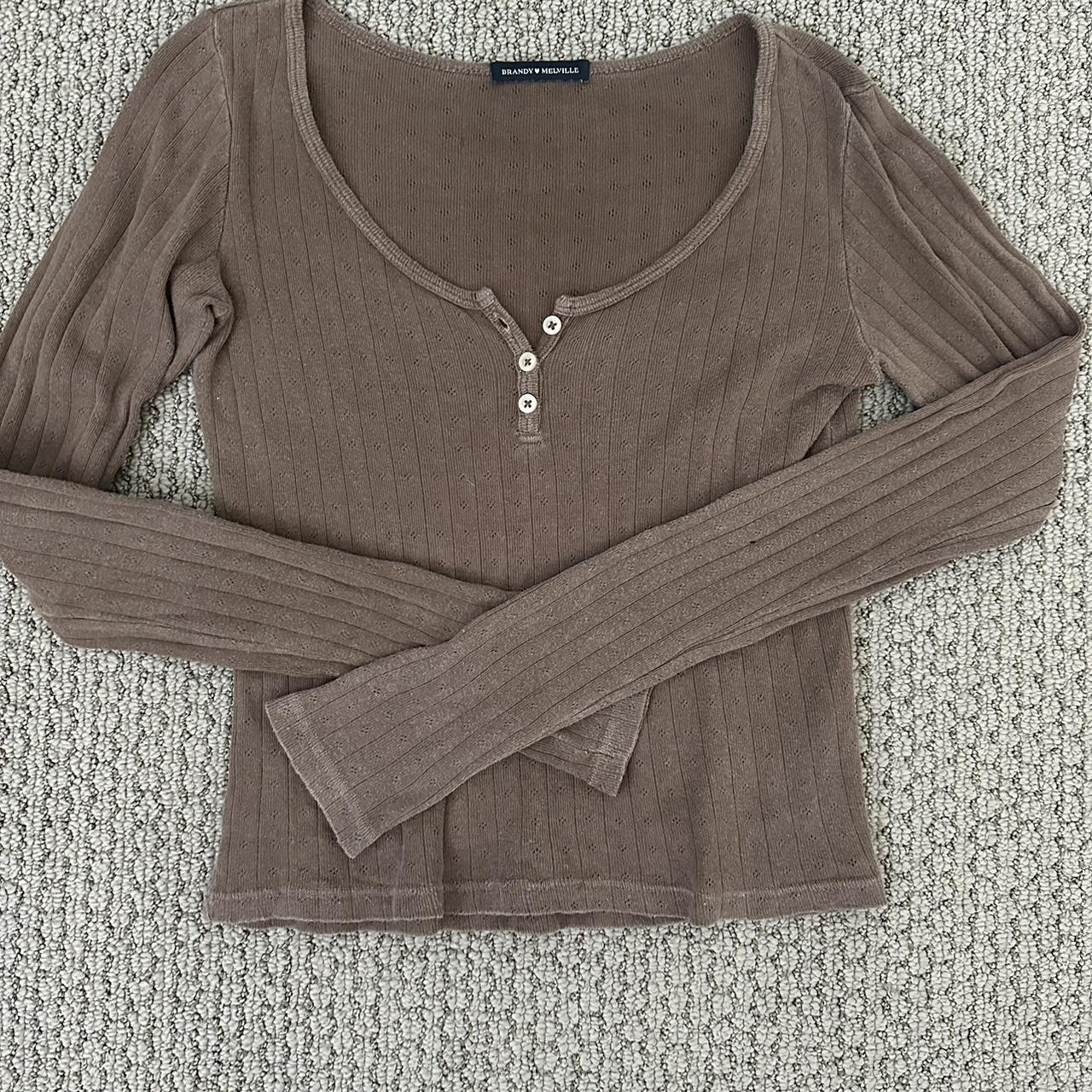 Brandy Melville brown eyelet long sleeve color is a... - Depop