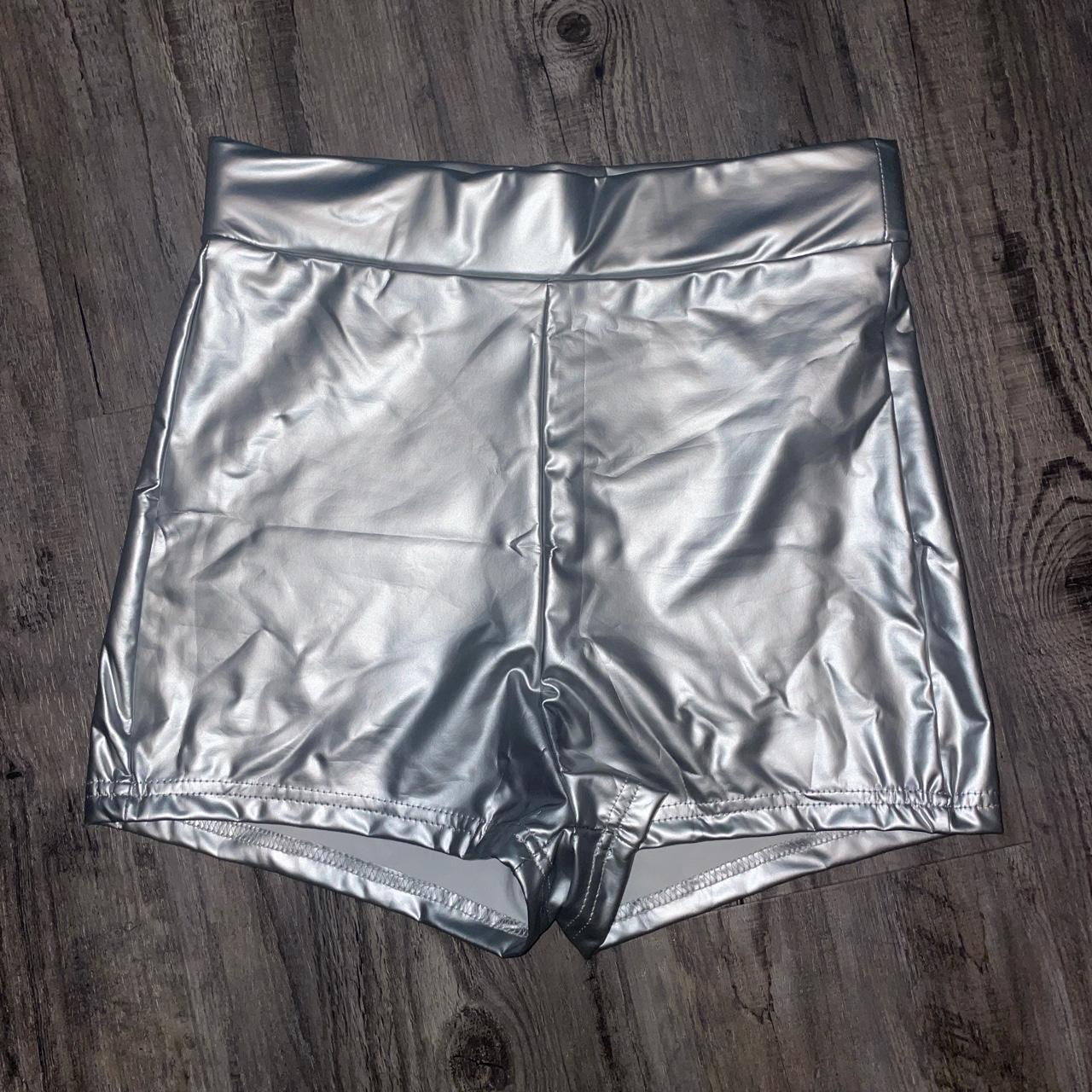 Silver holographic shorts/spandex Size xs but... - Depop