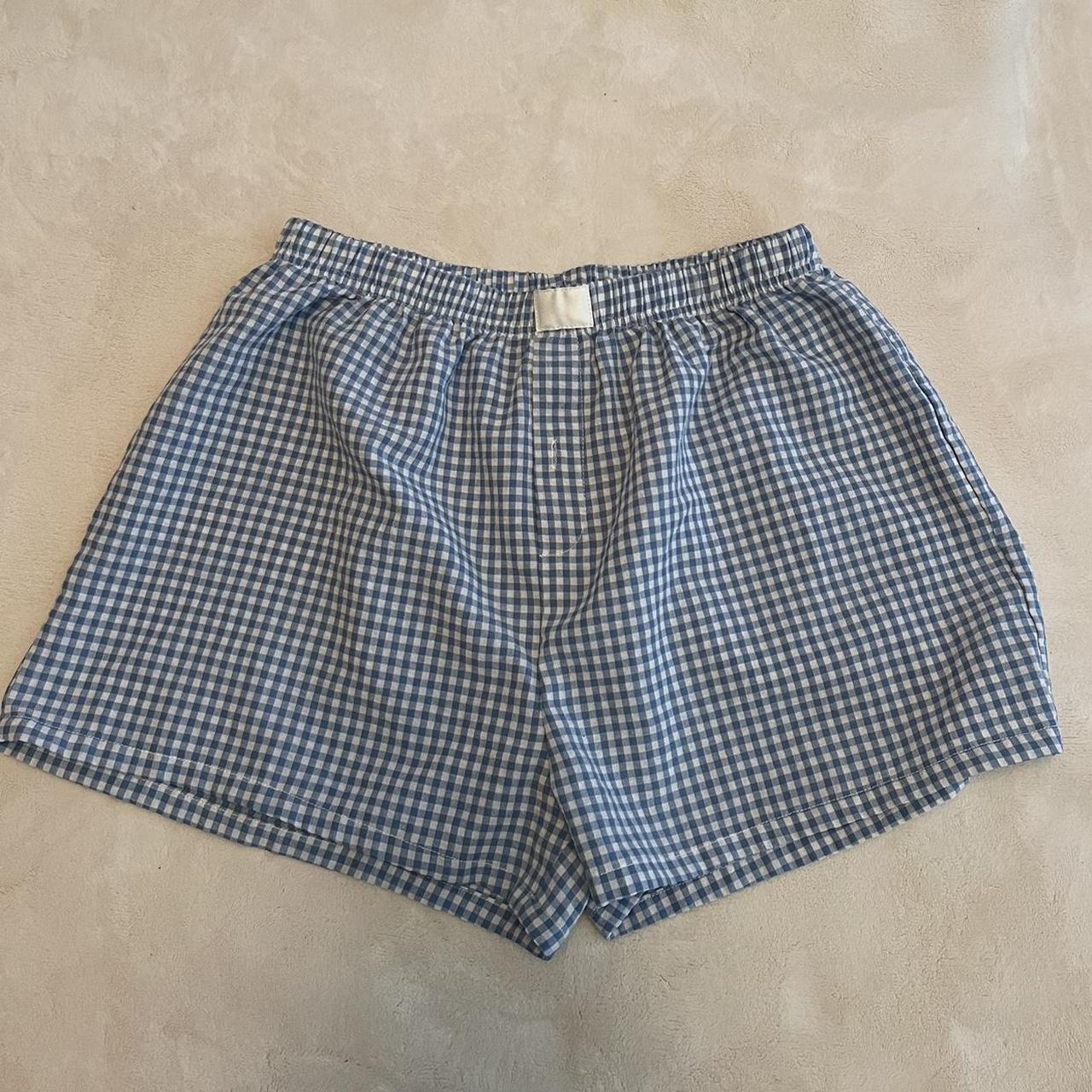 Blue and white checkered boxer briefs size: medium... - Depop