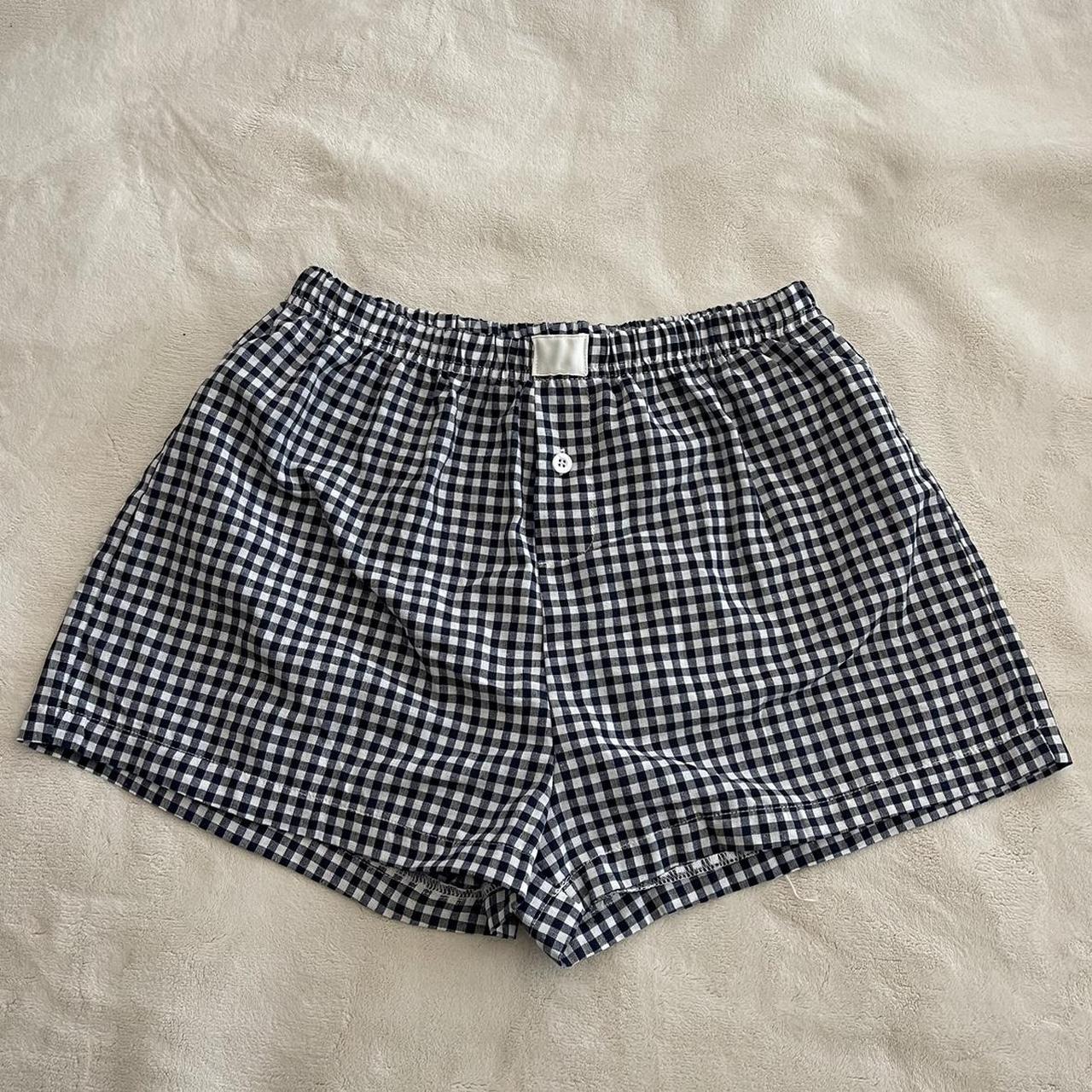 Navy Blue & White Gingham Boxers/ Shorts size:... - Depop