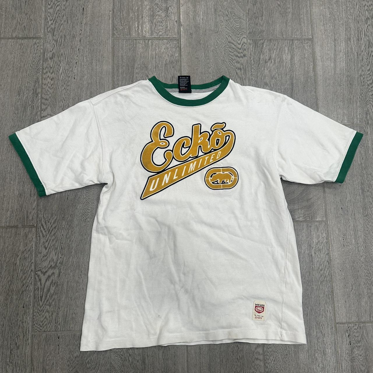 Ecko Unlimited white and green t-shirt - Depop