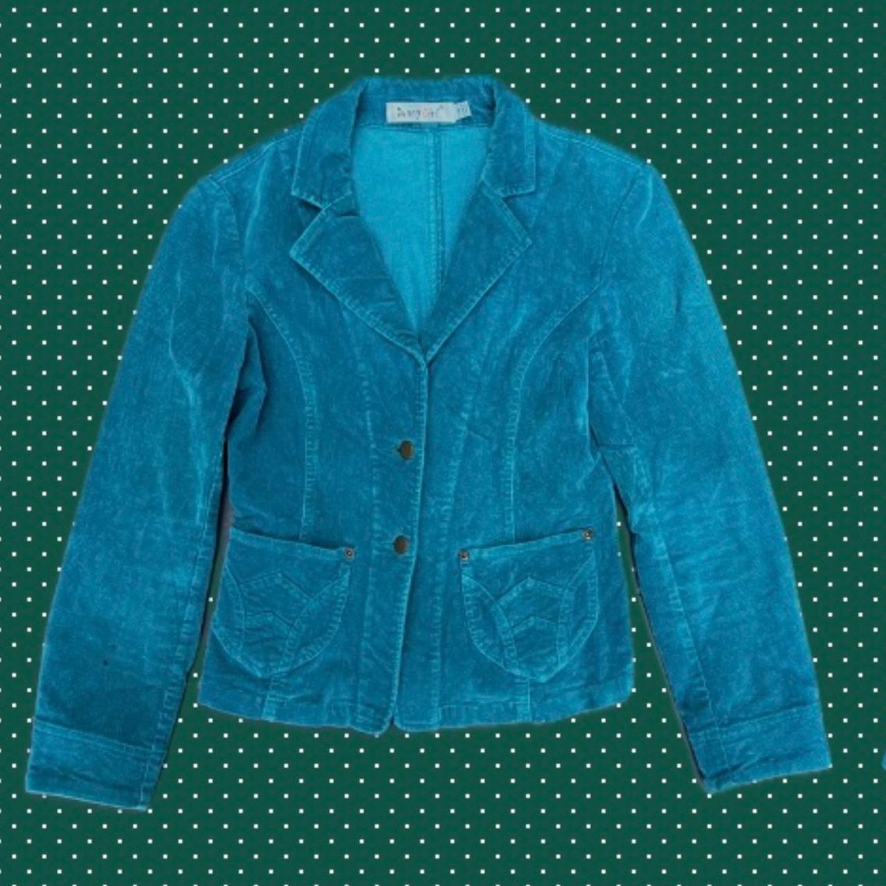 teal blue swade jacket/blazer button up size... - Depop