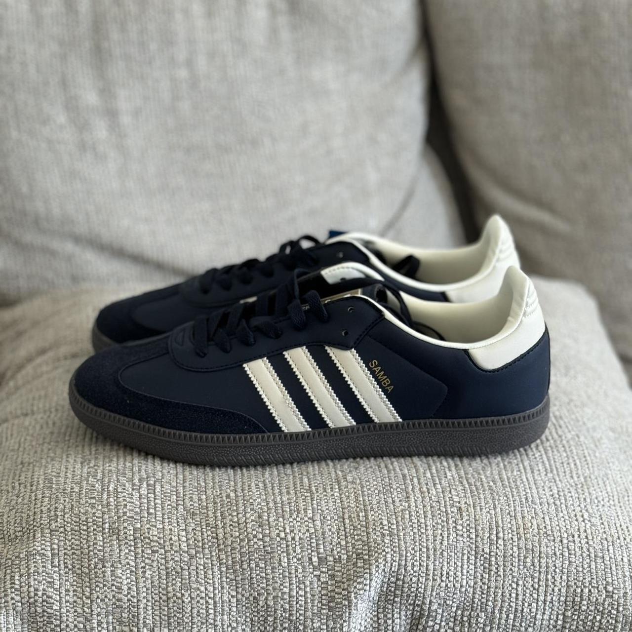 Adidas Samba navy and white trainers - Depop