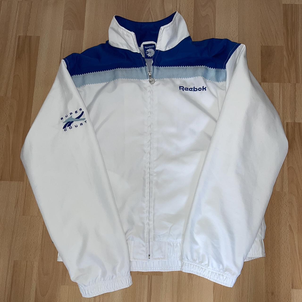 Reebok Men's White and Blue Jacket | Depop