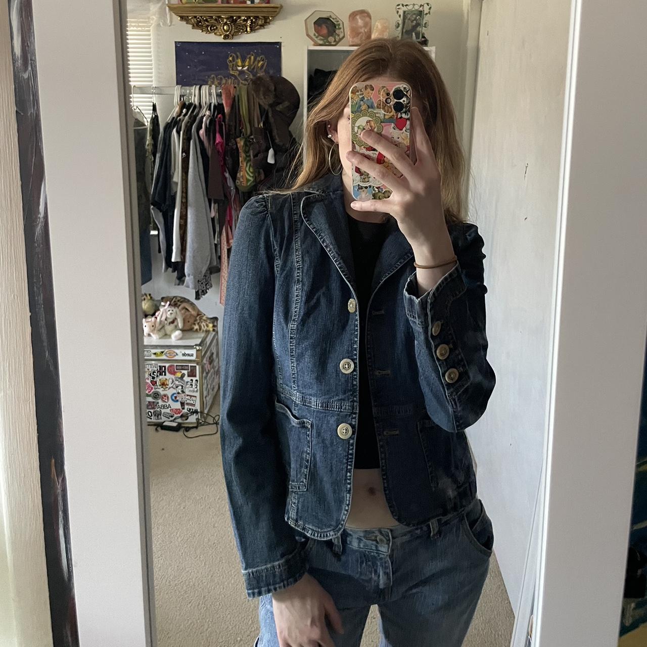 Medium jean jacket with buttons super cute collar... - Depop