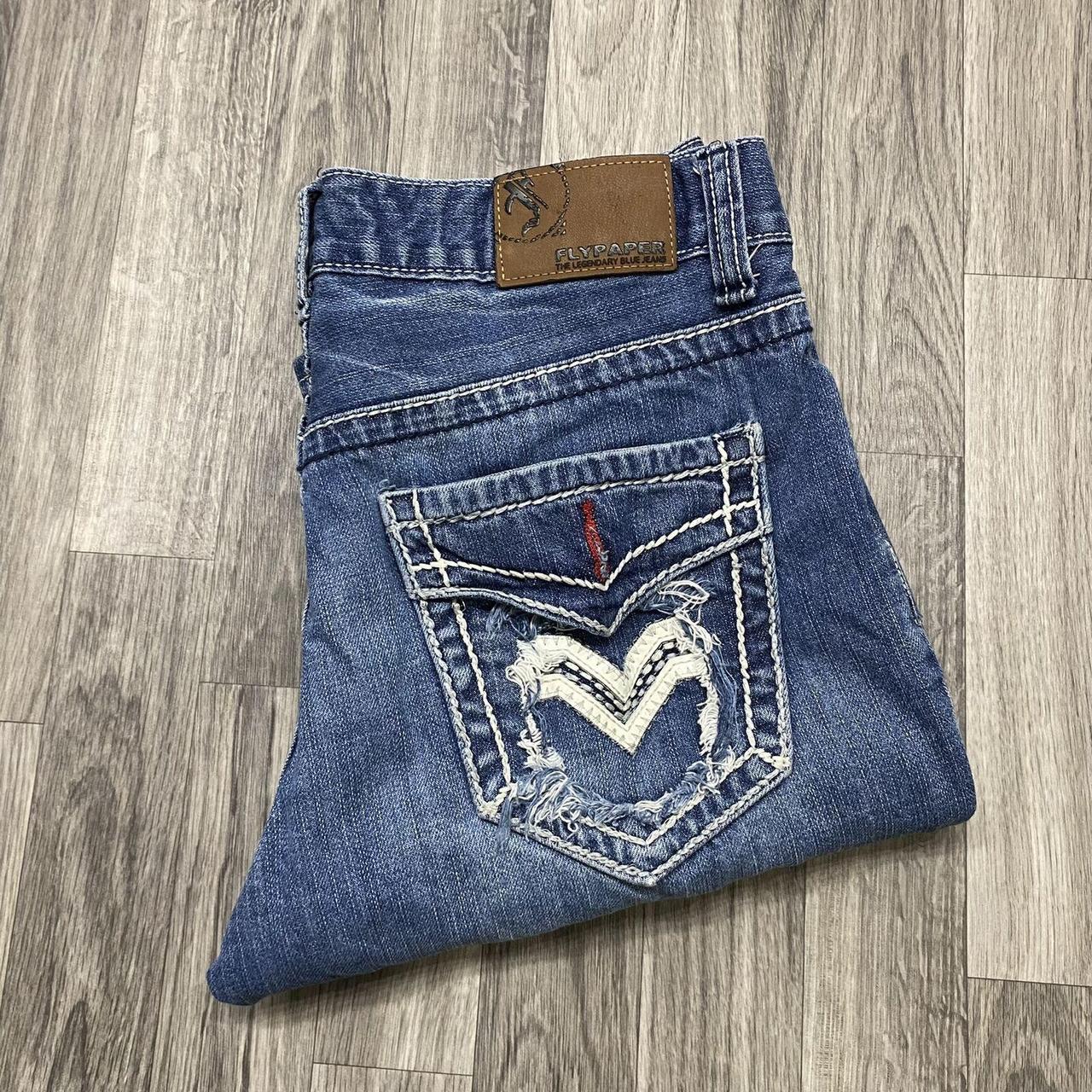 FLYPAPER Straight Leg Mid Rise Med Wash Blue Denim... - Depop