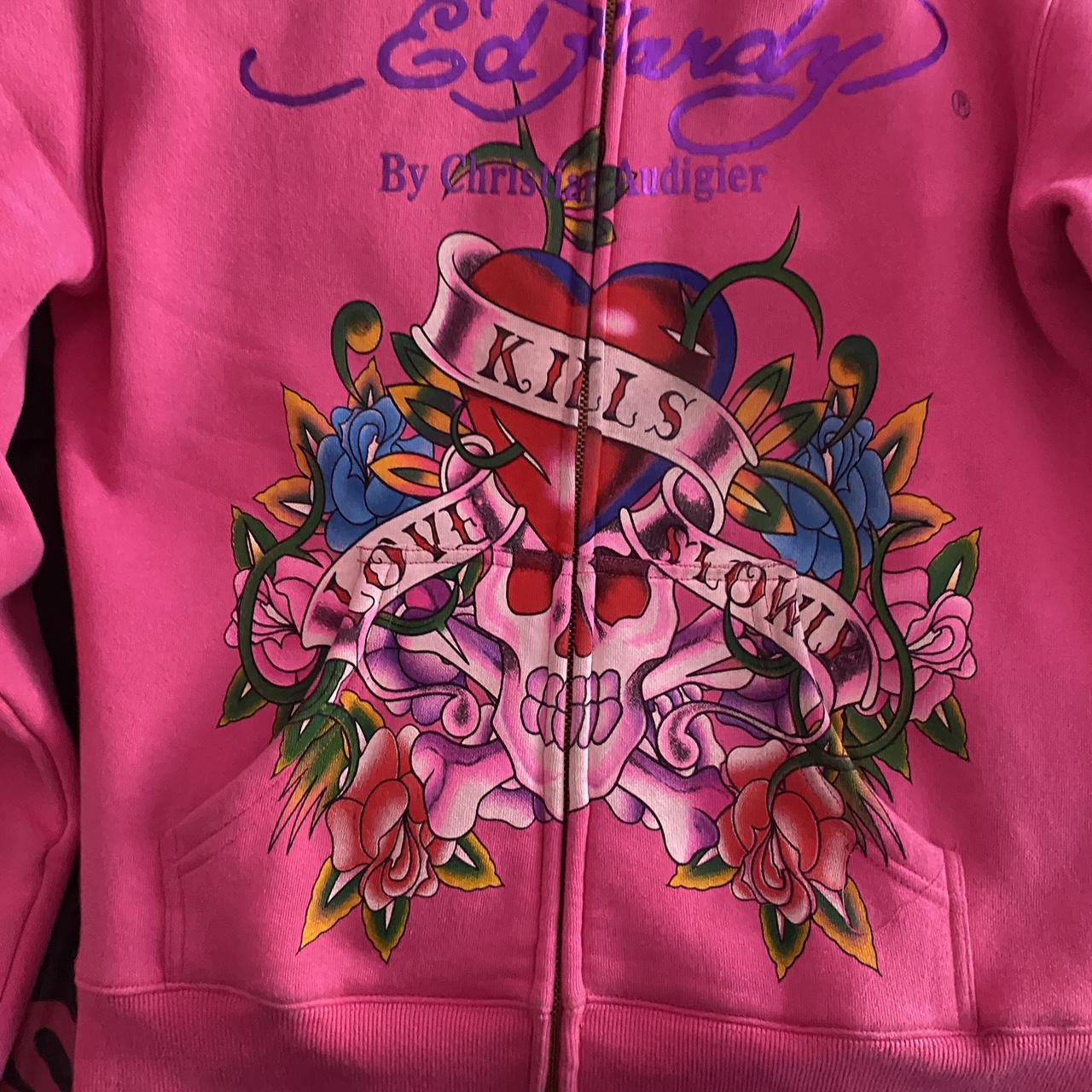 one of a kind pink Ed Hardy zip up 🎀🩷 stunning... - Depop