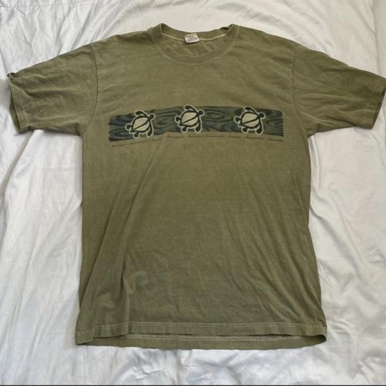 Crazy Shirts Men's Green and Khaki T-shirt | Depop