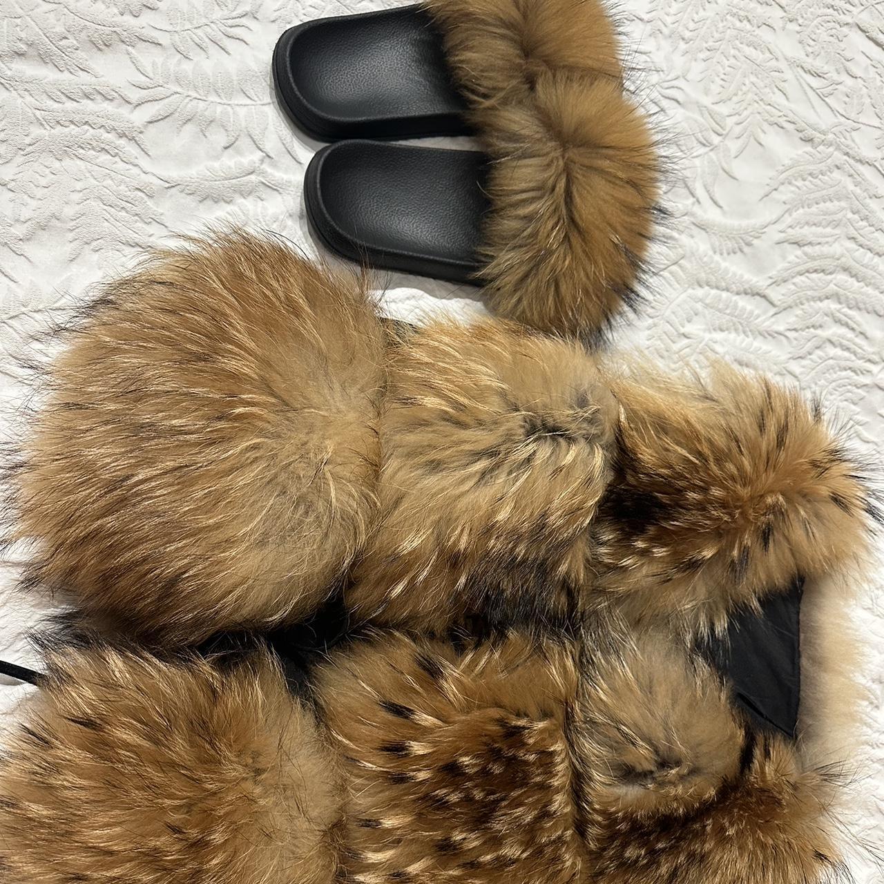 Real Fur gilet and Fax fur sliders, only been worn a... - Depop
