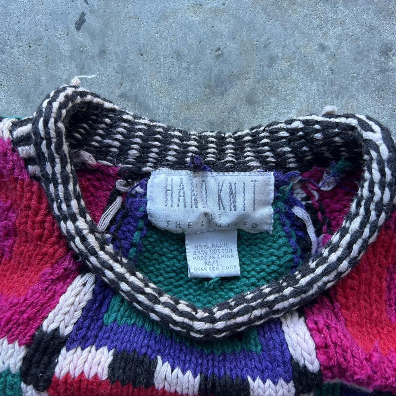 Vintage women’s Hand Knit multi colored pullover... - Depop