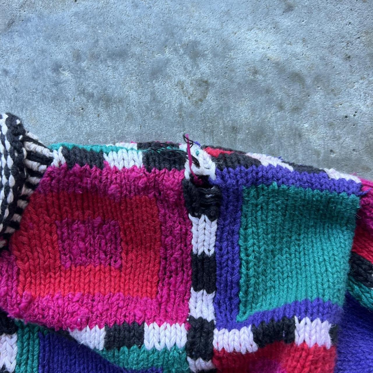 Vintage women’s Hand Knit multi colored pullover... - Depop