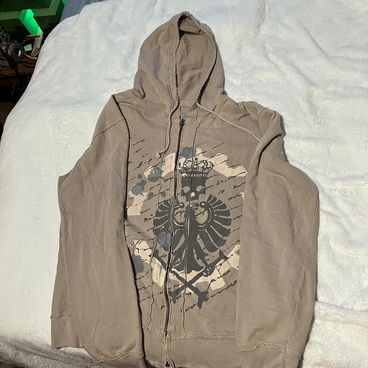 tan skull crown alternative zip up hoodie no tag... - Depop