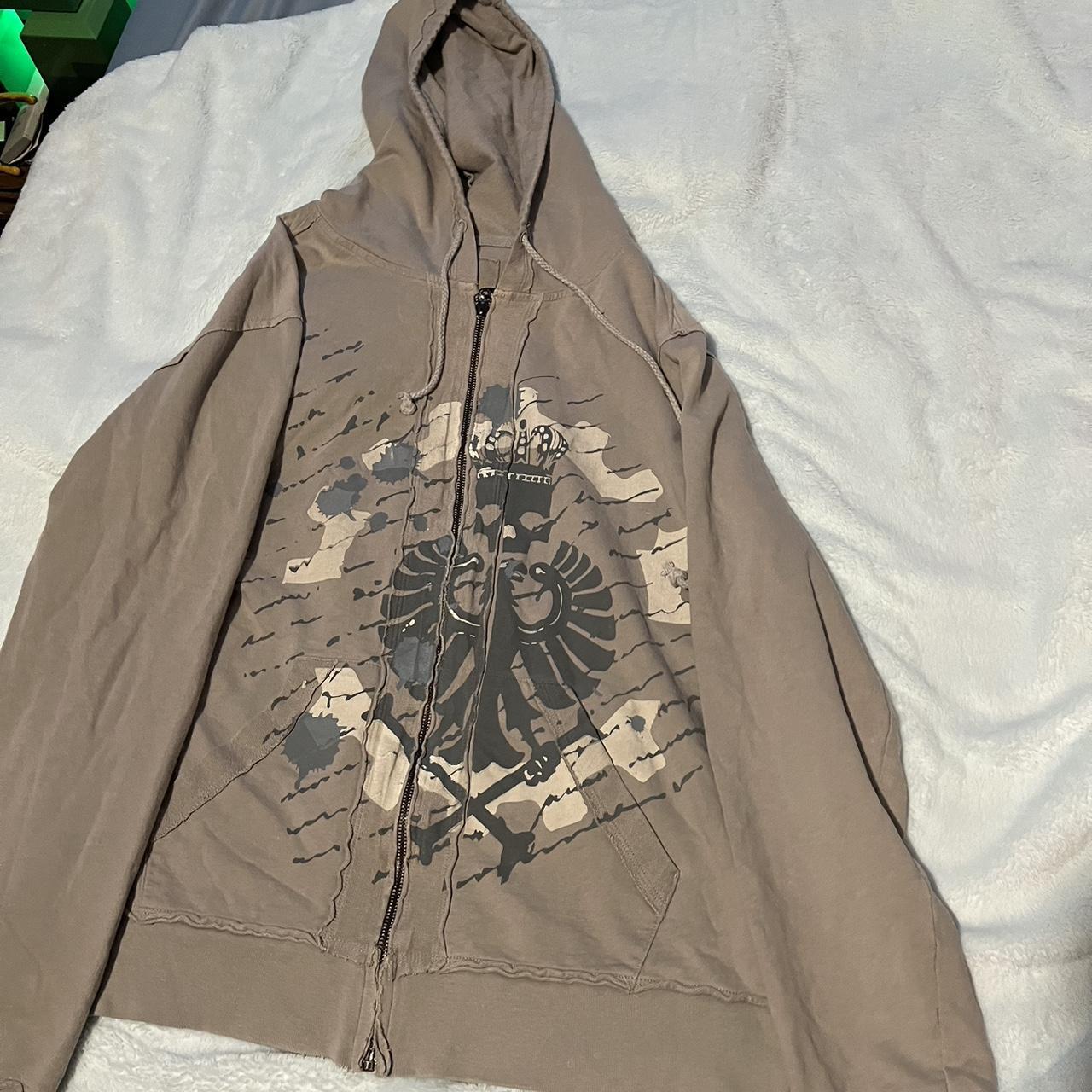 tan skull crown alternative zip up hoodie no tag... - Depop