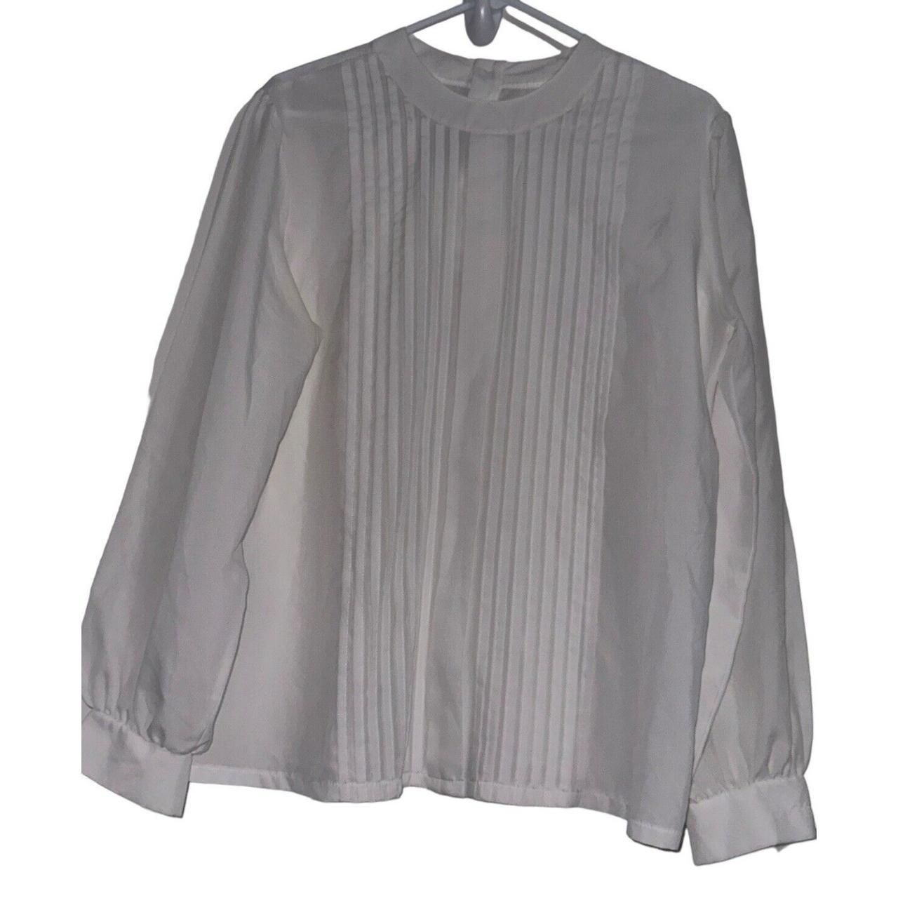 Vintage Judy Bond Pleated Front Blouse Size 12 White... - Depop