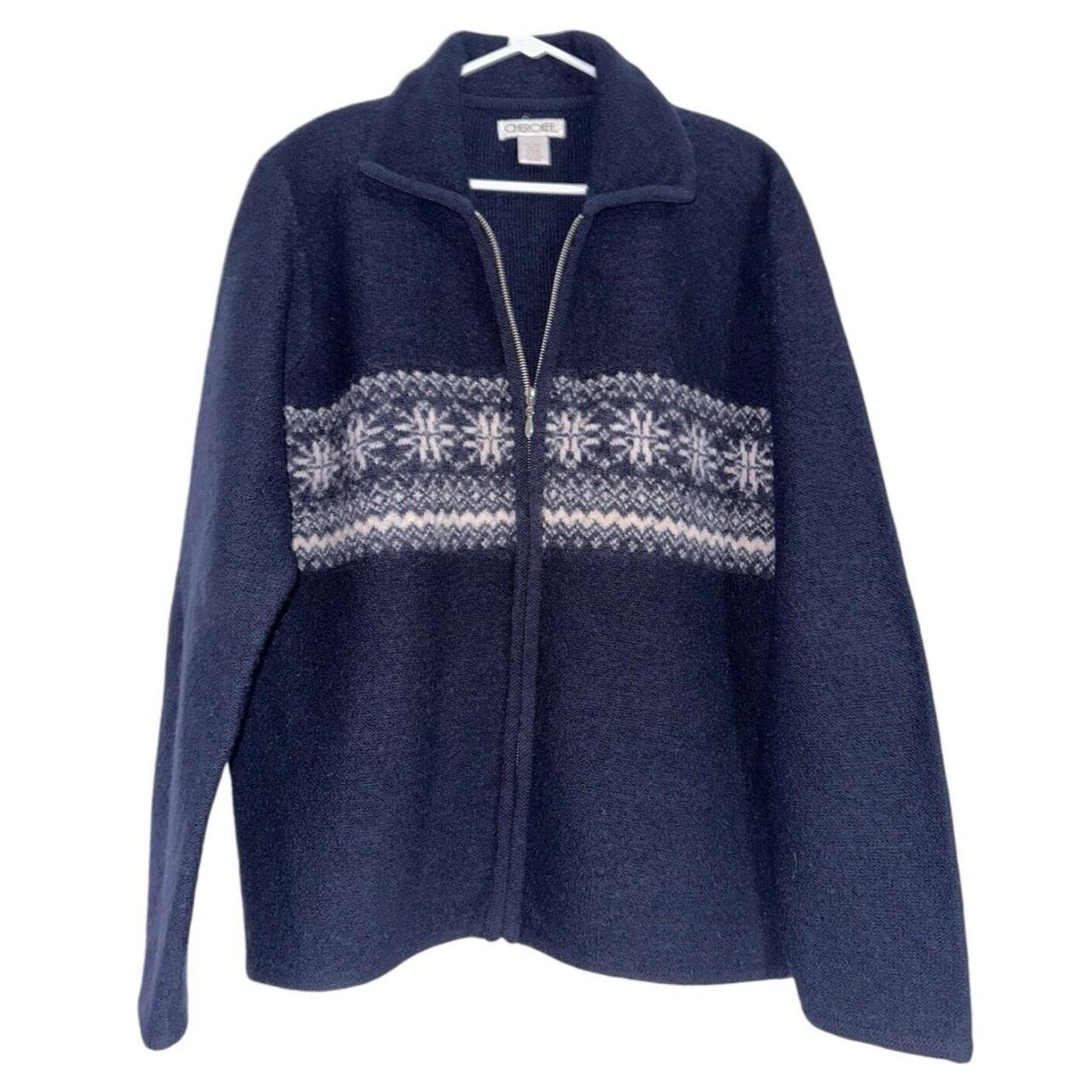 Vintage Cherokee 100% Wool Nordic Fair Isle Zip Up... - Depop
