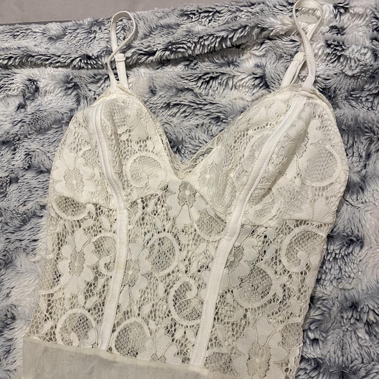 White Lace Mesh Bodysuit Size 6 But Can Fit 810 As Depop