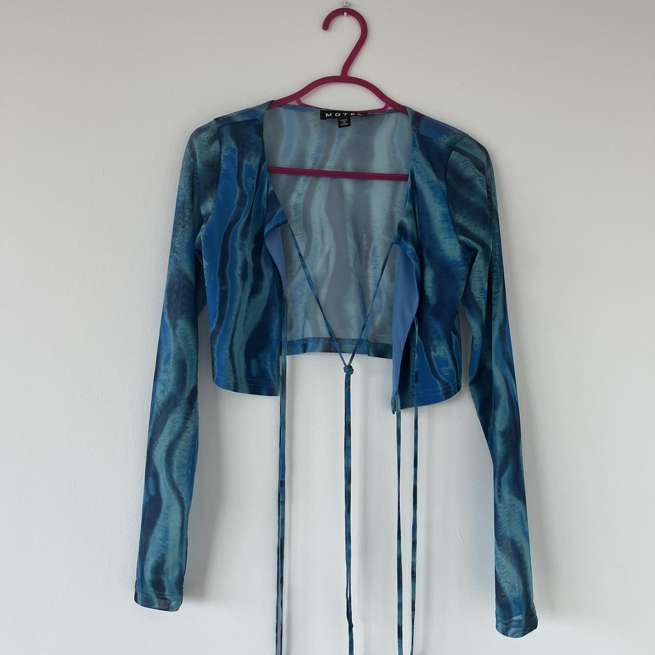 motel rocks blue mesh long sleeve crop top. Worn... - Depop