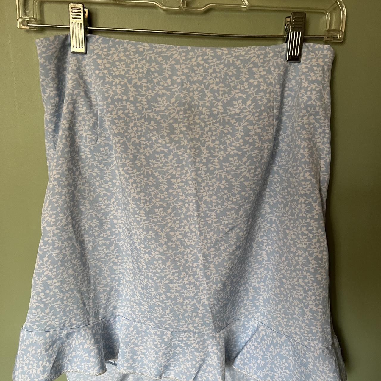 Cottagecore Light Blue Floral Ruffle Rouched Mini Skirt - Depop