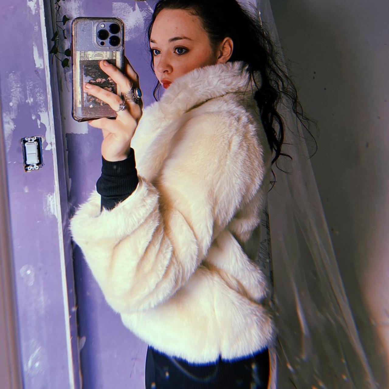 Glam Faux Fur Plush Coat - Depop
