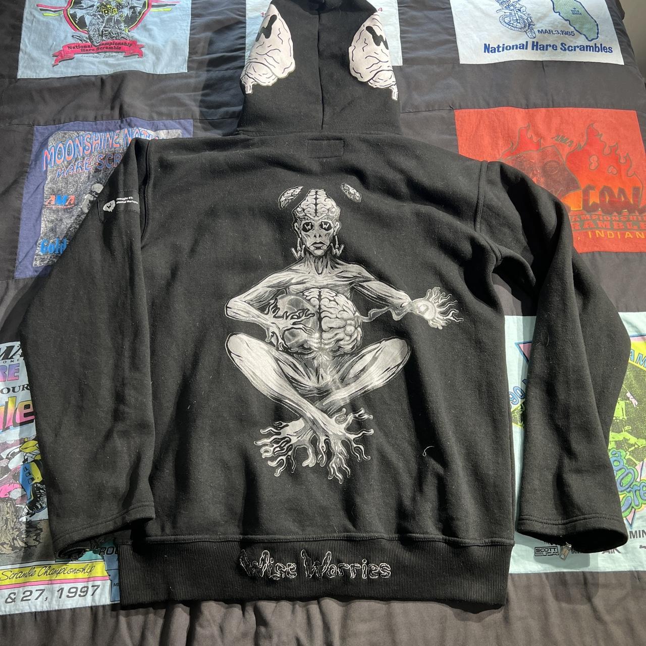 full zip Wise worries y2k jacket L| cool design on... - Depop