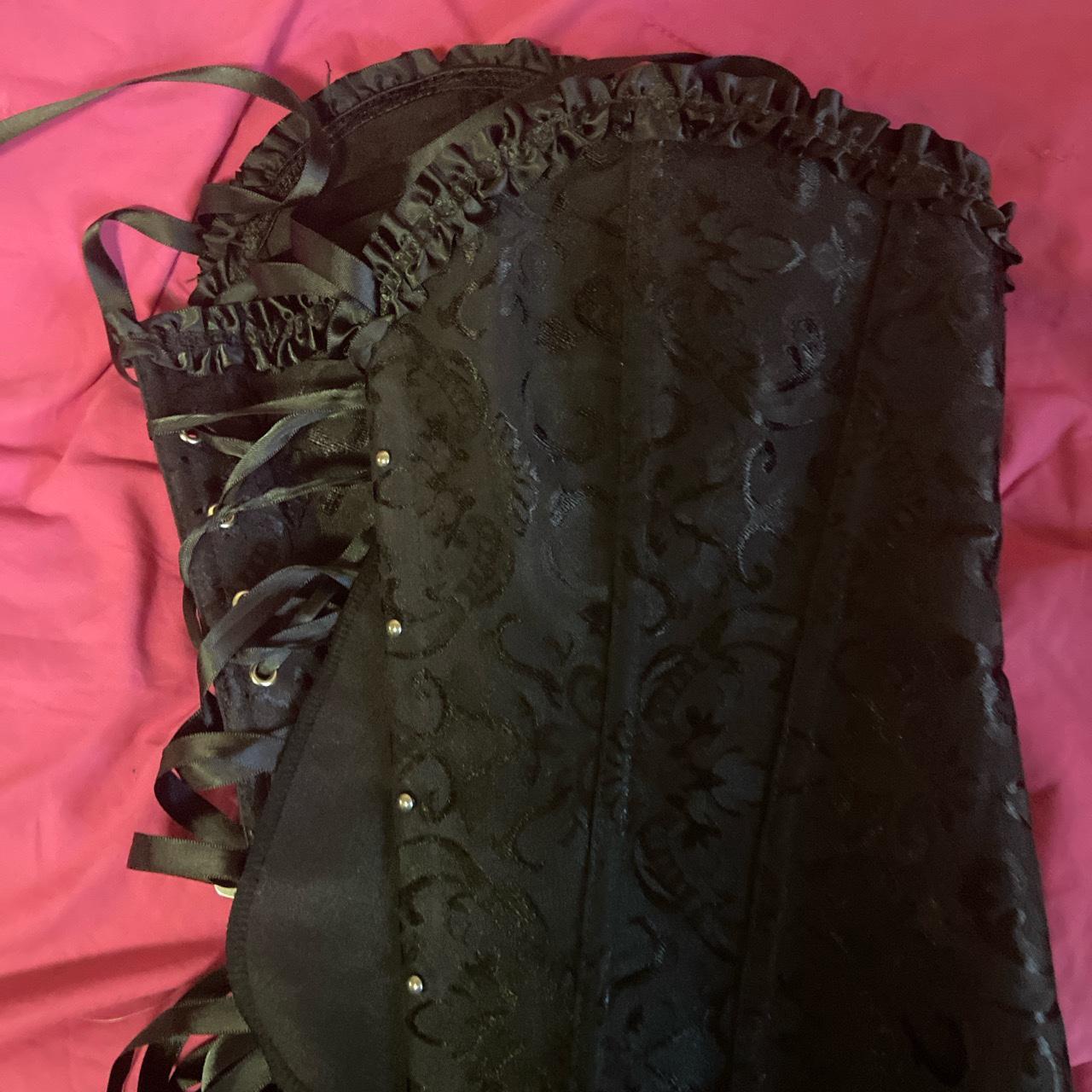 Large Black Lace Corset. Strings included. Black... - Depop