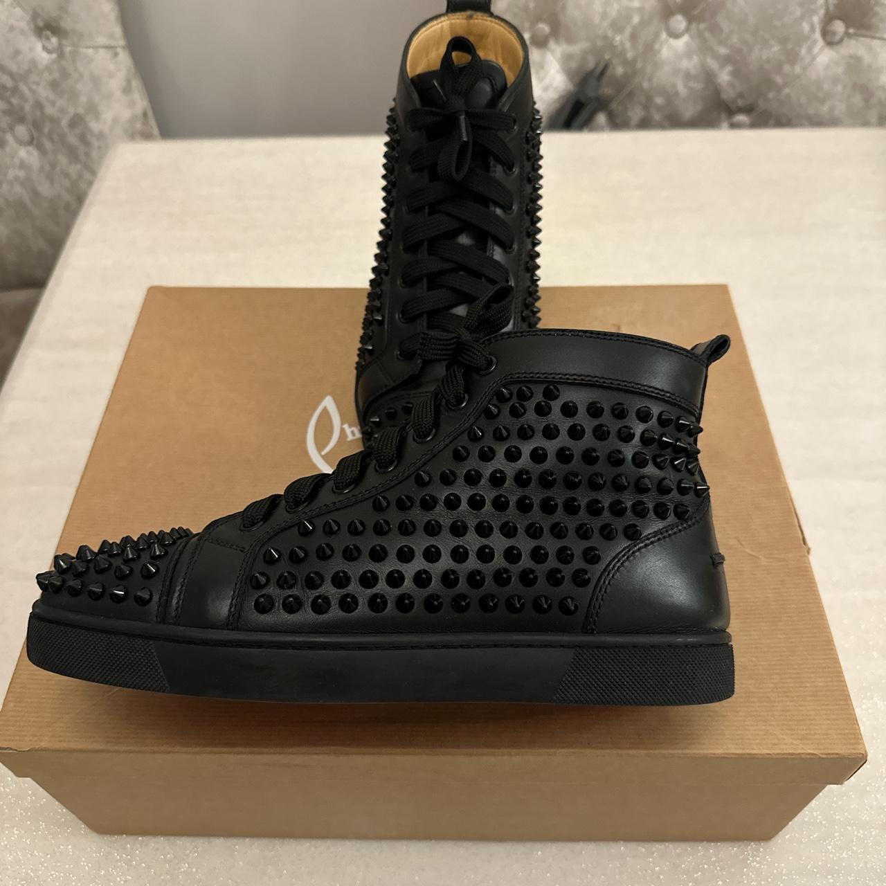 Christian louboutin louis black flat calf spikes... - Depop