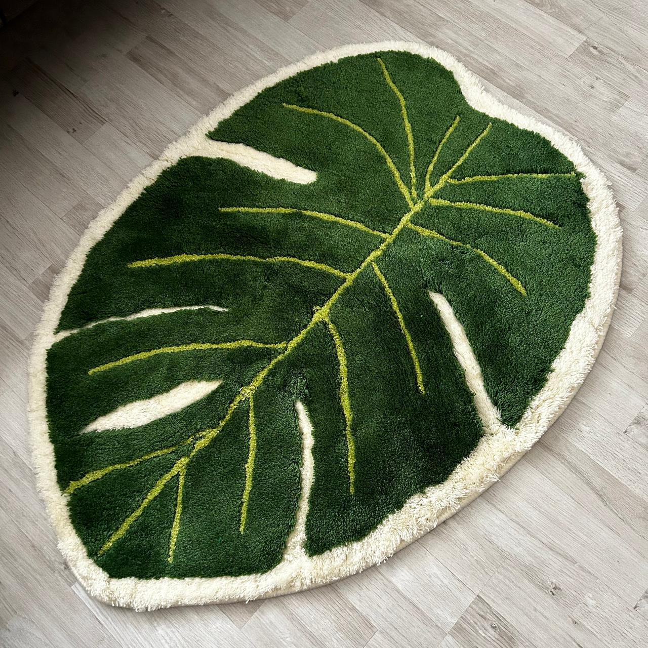 Monstera Albo Leaf Rug: Nature-Inspired Elegance for... - Depop