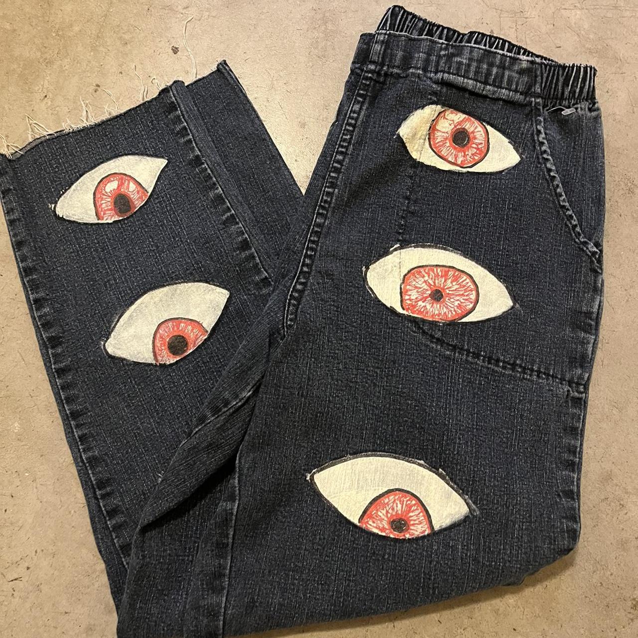 unique hand painted red eye jeans i absolutely love... - Depop