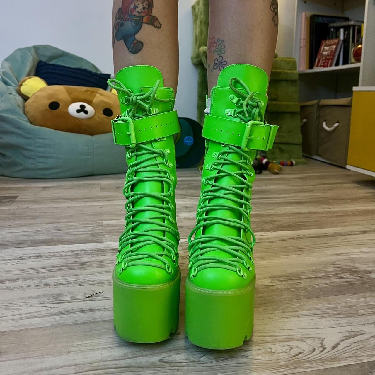 Club Exx Dollskill Neon Green Traitor Platform Lace... - Depop